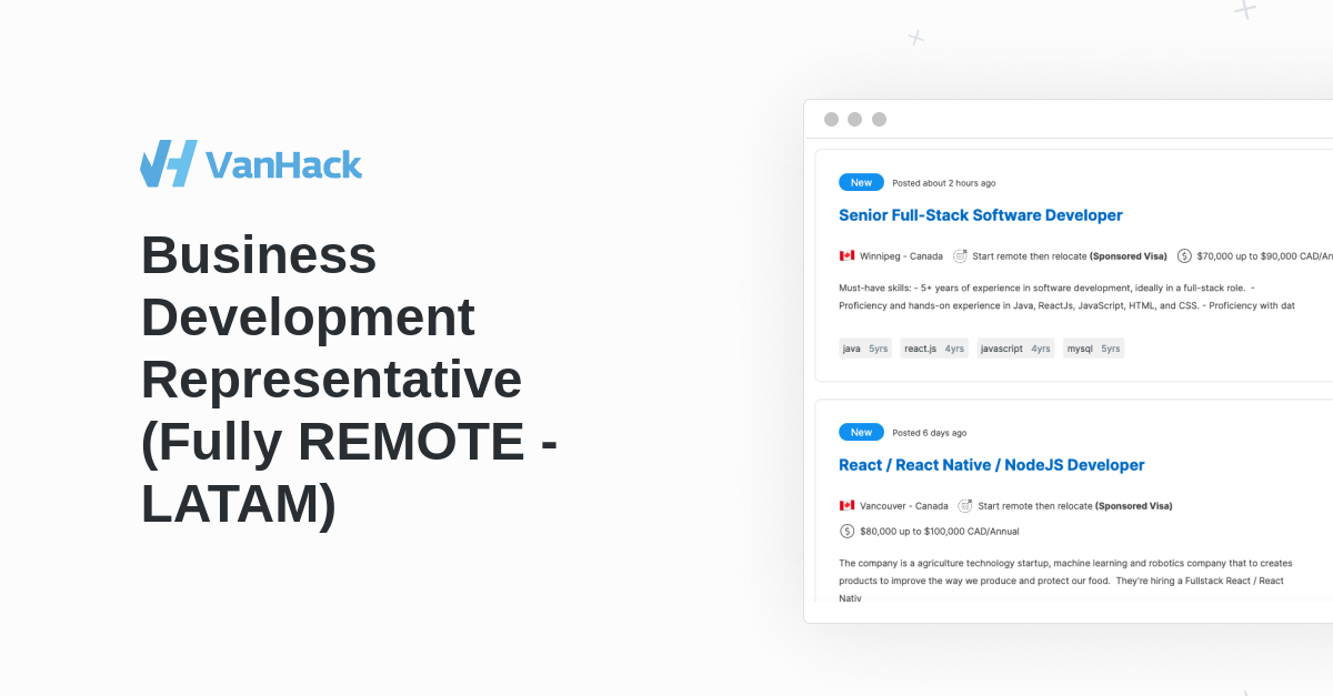 Business Development Representative (Fully REMOTE - LATAM) - VanHack